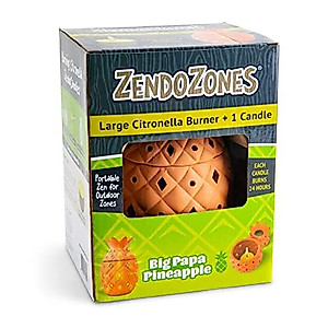 JT Eaton ZendoZones Large Citronella Burner - Big Papa Pineapple. Includes 1 Large Candle with 3% Citronella, Case Pack of 4, Terra Cotta
