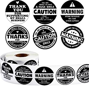 Zonon 600 Pcs Thank You Sticker Roll Small Business Stickers Black and White Warning Stickers Round Cute Thank You for Supporting My Business Sealing Label for Packing,1.5 Inch