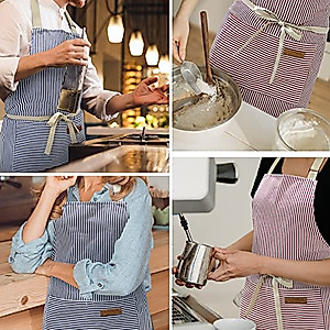Ayla home 2 Pcs Aprons for Women with Pockets, Adjustable Neck Strap, Polycotton Chef Aprons for Men, for Kitchen Cooking Restaurant BBQ Painting Crafting (Blue/Pink Pinstripes)