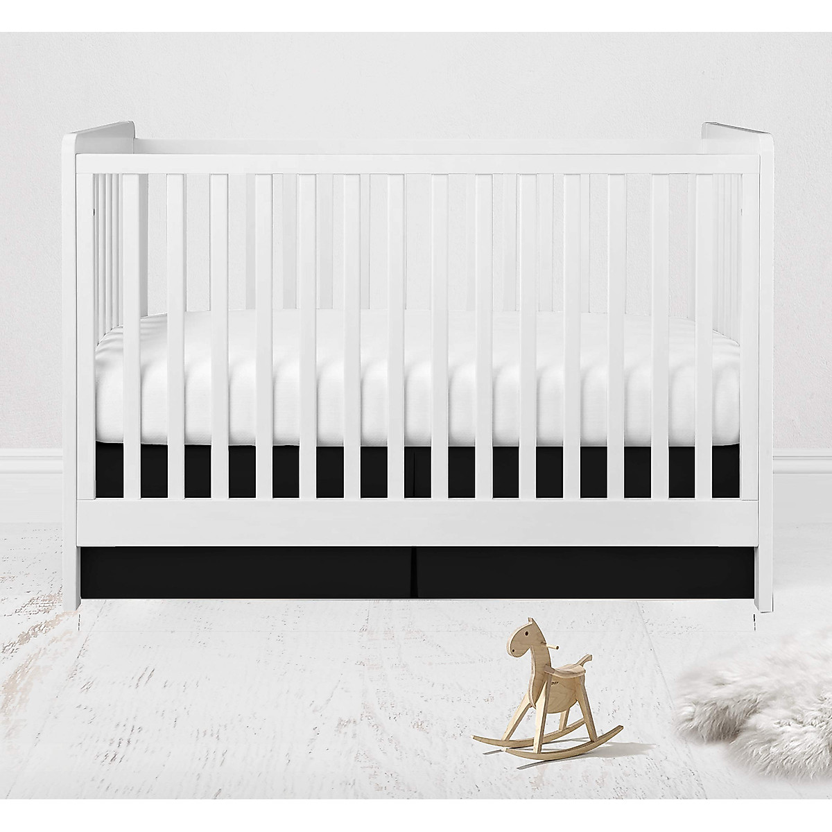 Bacati Solid Crib/Toddler Bed Skirt Dust Ruffle, Black, 13 inches Drop