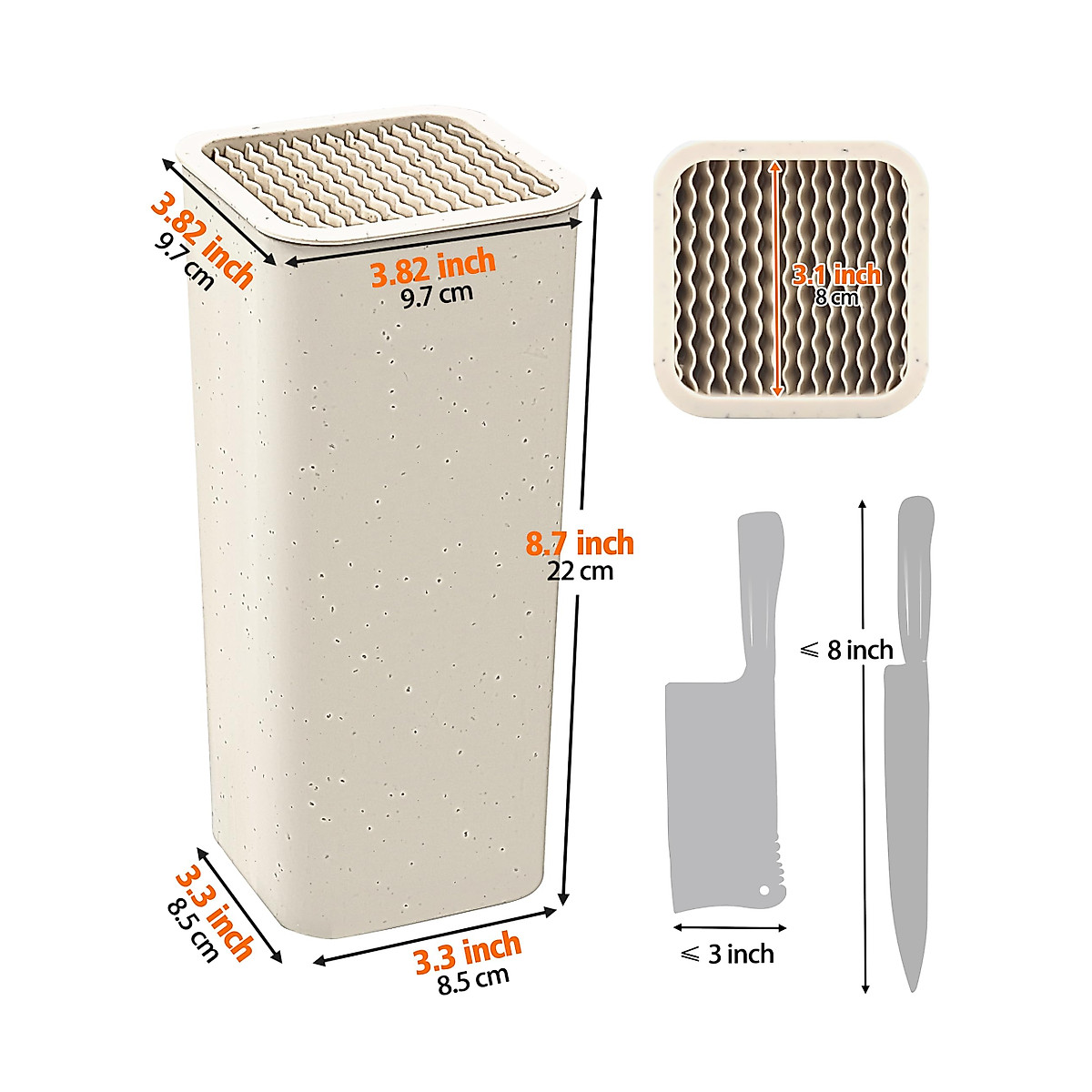 NEWE Knife Block Holder without Knives, Universal Kitchen Storage Stand with Wavy Slots to Protect Blades, Small Space-Saving Knife Organizer for Countertop, Detachable for Easy Cleaning