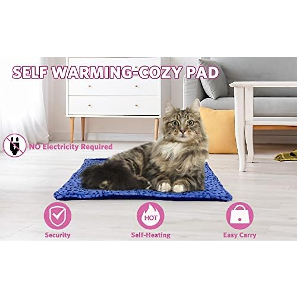MARUNDA Self-Warming Cat Bed,Super Soft Dog Bed Crate Bed Blanket, Self Heating Cat Pad, Thermal Cat and Dog Warming Bed Mat. (Self-Warming, S - 22" * 15")
