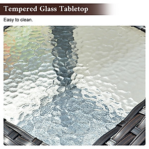 ovios Patio Coffee Table Outdoor Rattan Wicker Side Table with Glass Top, All Weather Outdoor Table End Table for Proch Balcony Backyard Deck, Square, Brown Wicker