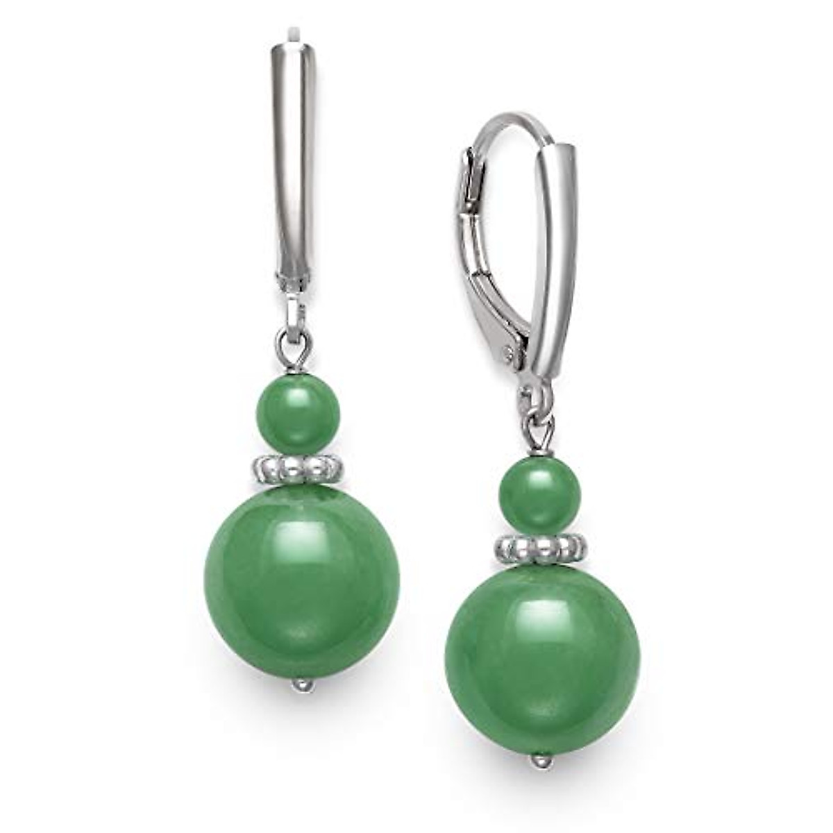 Sterling Silver Natural Green Jade Dangle Earrings
