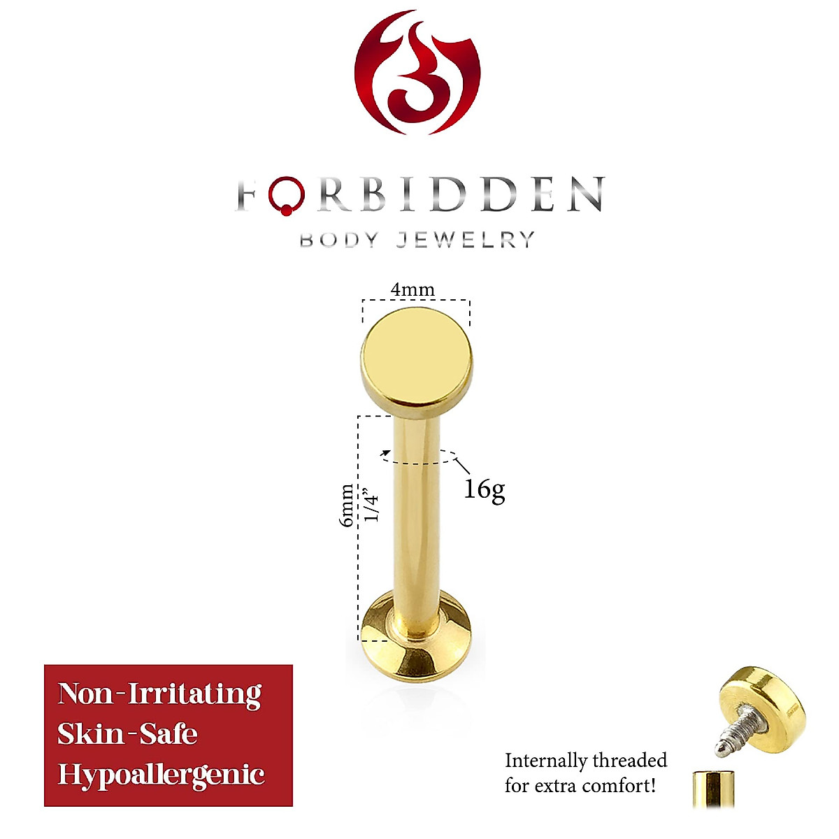Forbidden Body Jewelry 16g Gold IP Plated Surgical Steel Minimalist Cartilage, Tiny Circle Statement Earring