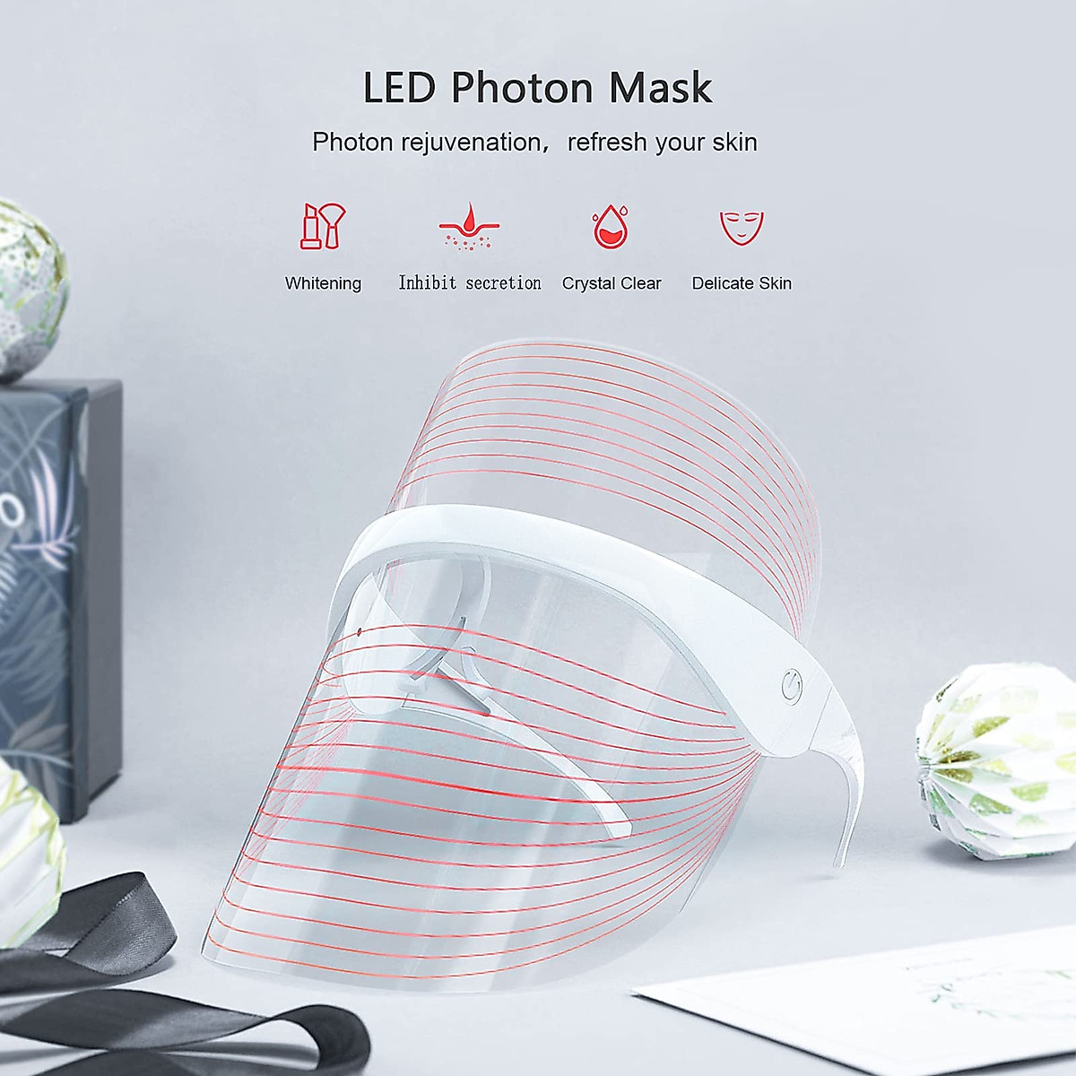 Led Face Mask Light Therapy, 3 Colors Light Therapy Facial Photon Beauty Device for Facial Rejuvenation, Anti-Aging