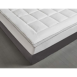 kathy ireland KI709303 2'' Thick Cotton Fiber Mattress Pad (Topper) - with 16'' Stretchable Pocket, Queen, White