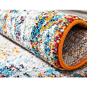 Unique Loom Rosso Collection Traditional, Vintage, Medallion, Border, Distressed, Southwestern Area Rug, 8 ft x 8 ft, Ivory/Blue