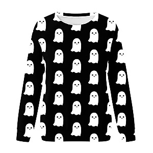 Halloween Shirts for Women Vintage Womens Halloween Print O Neck Sweatshirt Pumpkin Fit Pullover Tops Casual Long Sleeve Workout Shirts Loose Blouse