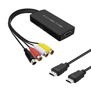 RuiPuo S-Video and AV to HDMI Converter, PS2 HDMI Adapter, AV to HDMI Adapter Support 1080P, PAL/NTSC Compatible with WII, WII U, PS one, PS2, PS3, STB, Xbox, VHS, VCR, Blue-Ray DVD Players