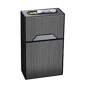 Cigarette Case Full Pack 20 Regular Cigarettes Box with USB Lighter Rechargeable Flameless Windproof Moisture-Proof Portable (Black)