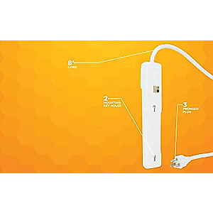 Woods 41436 Power Strip with 6 Outlets and Overload Safety Switch, 8 Foot Cord, White