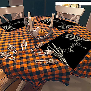 ARKENY Halloween Skeleton Spooky Spider Black Placemats 12x18 Inches Set of 4,Seasonal Farmhouse Indoor Kitchen Dining Table Decorations for Home Party AP158-18