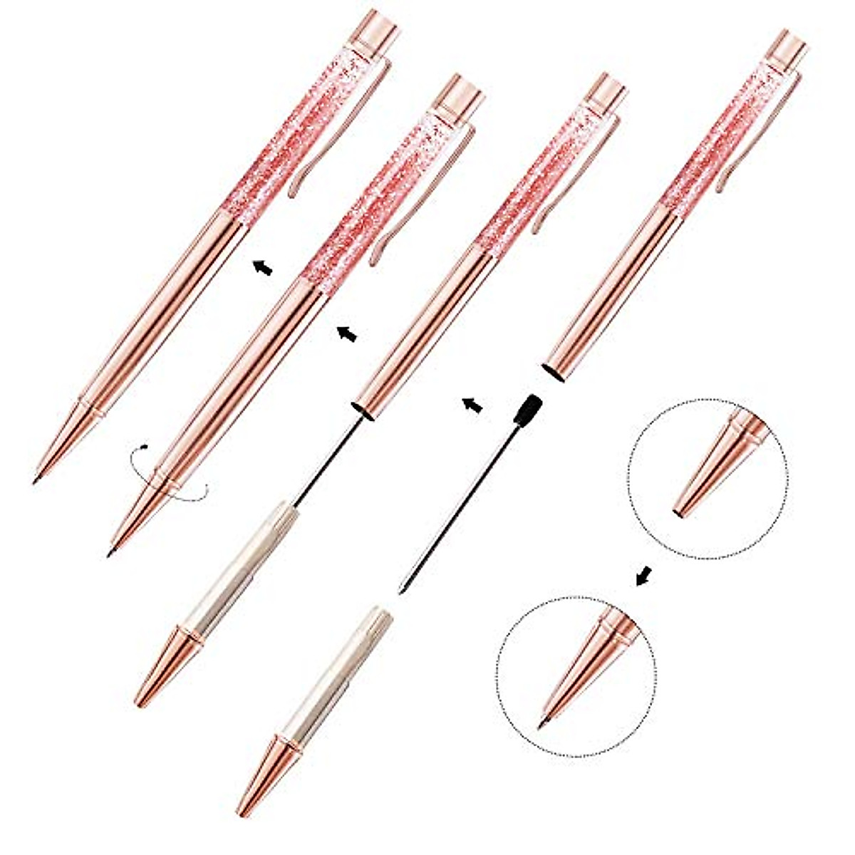 ZZTX 3 Pcs Rose Gold Ballpoint Pens Metal Pen Bling Dynamic Liquid Sand Pen With Refills Black Ink Office Supplies Gift Pens For Christmas Wedding Birthday