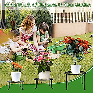 Metal Plant Stand 5 Pack Plant Stands for Indoor Outdoor Plants Multiple Heavy Duty Flower Pot Stand Holder Rustproof Iron Round Plant Shelf for Planter Outdoor Plant Stand for Patio & Garden Decor (Black)