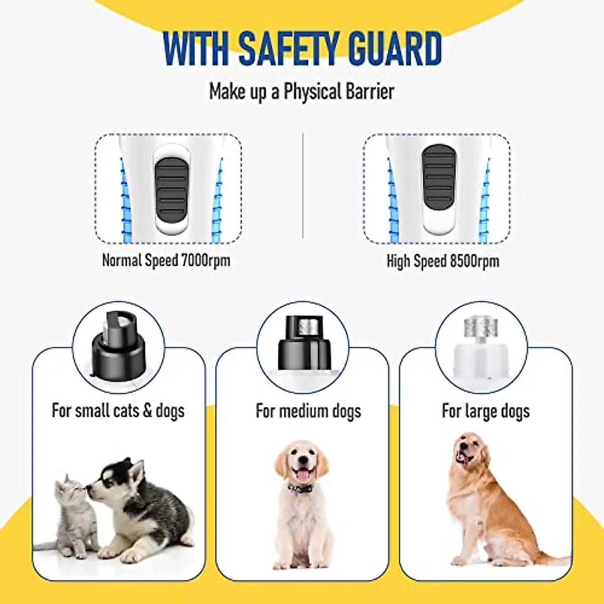 Peteast Electric Dog Nail Grinder Professional, Upgraded Type C W LED Lighting, Quiet Painless Safe Smooth Paw Grooming, Powerful 7 Speeds Clipper Trimmer (White)