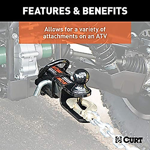 CURT 45038 3-in-1 UTV, ATV Trailer Hitch Mount with 2-Inch Receiver Adapter, 2-Inch Ball, Clevis Pin, 5/8-Inch Hole, Gloss Black Powder Coat