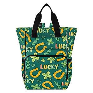 St Patricks Clover Diaper Bag Backpack for Baby Boys Girls Multifunction Baby Essentials Travel Tote with Stroller Straps & Bottle Storage Large Travel Diaper Backpack for Traveling Shopping Hiking