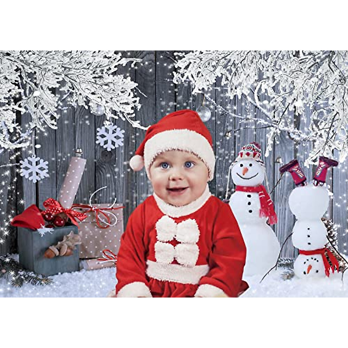 LTLYH 7x5ft Christmas Photography Backdrop Winter Snowman Santa Gift Wood Decoration Backdrop Xmas Eve Holiday Party Supplies Cake Table Banner Home Decoration Portraits Photo Booth Studio Prop