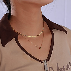 LEXODY Gold Necklace for Women, 14k Gold Plated Layered Necklaces Dainty Gold Necklace Dot Thin Paperclip Snake Chain Choker Necklace For Women Shine Jewelry Gifts for Women