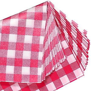 100 Pcs Deli Paper Sandwich Checkered Paper Oktoberfest Food Wrapping Grease Resistant Liner Papers Wax Paper Sheets Carnival Oktoberfest Decorations Barbecues Picnics 12 x 10 Inch (Red and White)
