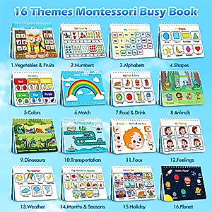 Busy Book for Toddler Preschool Learning Activities, 32 Pages Quiet Books for Toddlers Travel, Montessori Toys Book for Kids Age1, 2, 3 Year Olds Gift - for Boy & Girl Autism Sensory Speech Therapy