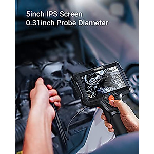 DEPSTECH 5" IPS Display Endoscope, Dual Lens Inspection Camera with Light, 7.9 mm HD Borescope, Sewer Camera with LED Flashlight, 32 GB, 5000 mAh Battery, Carrying Case, Detachable Snake Camera-16.5ft