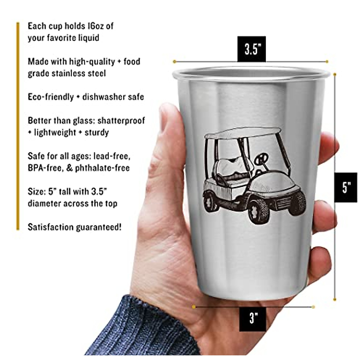 Golf Stainless Steel Pint Cups (Set of 4) - Unique Birthday, Christmas, or Father's Day Stackable Mug Gift for Men, Dads, and Coffee Lovers