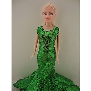 Awe Inspiring Green Sequined Mermaid Gown Made to Fit Barbie Doll