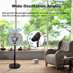 SONBION Standing Fan, Oscillating Pedestal Fan with Remote Control, Electric Fans for Home, Air Circulator Fan Floor Fan for Room Office Garage, Two Height Settings and Timer Function, Three Speeds