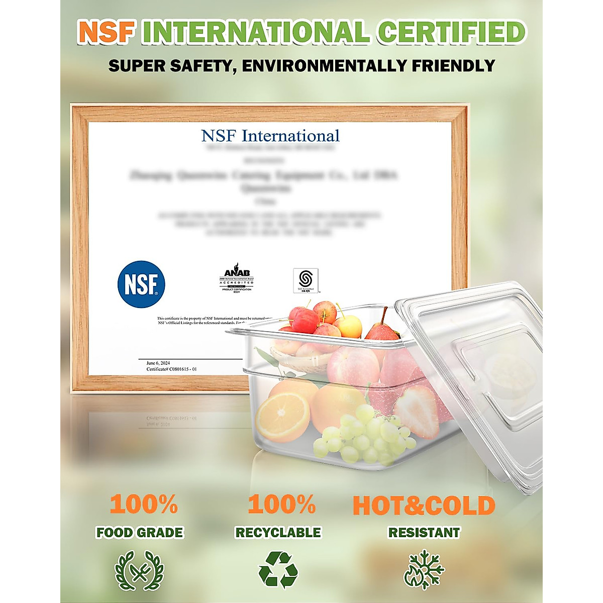 1/3-1/6-1/9 Size&6 Inch Translucent NSF Food Pan: 9 PCS[Total Seal] [Hot&Cold Resistant] Food Storage Containers with Lids, Topping Salad Bar Container (BPA-FREE)