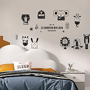 Maydahui Safari Jungle Animal Wall Decals Scandinavian Style Woodland Black White Animal Wall Sticker(55x30 Inch) Peel Stick Removable Art Decal Decor for Baby Kids Bedroom Nursery Changing Table