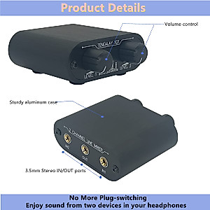 TENEALAY 2 Way Audio mixer 3.5mm Un-powered mixer, 2 to 1 Stereo aux 3.5mm line levels control Box mini passive mixer X21