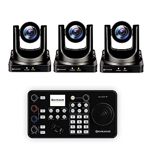 AVKANS 20X SDI PTZ Camera with IP Joystick Controller Kits for Live Streaming, 20X HDMI PTZ Camera Bundle Kits, 3 Units of PTZ Camera and 1 Joystick Controller