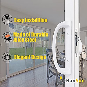 Sliding Patio Door Handle Set with Key Cylinder and Mortise Lock, Full Replacement Handle Lock Set Fits Door Thickness from 1-1/2" to 1-3/4"，3-15/16” Screw Hole Spacing, Reversible Design(Non-Handed)