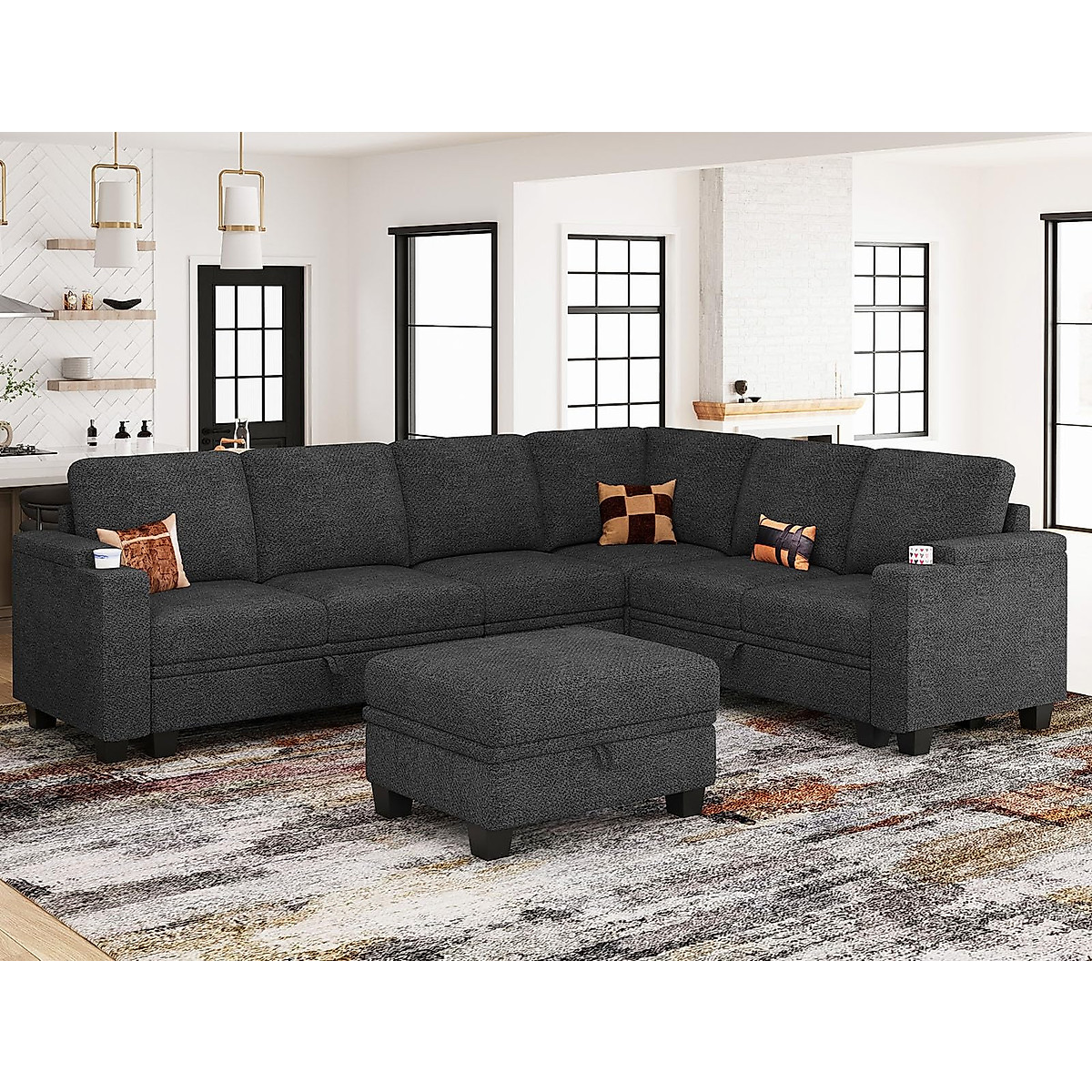 Belffin Modular Sectional Sofa with Storage, L Shaped Sectional Couch with Chaise. Convertible Corner Sectional Couch for Living Room. Dark Gray Couch.