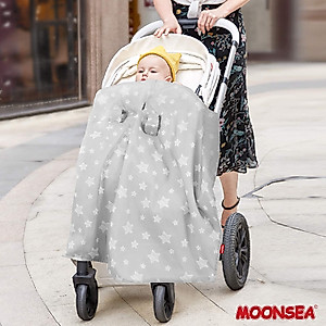 Baby Carseat Canopy, Opening Minky Car Seat Cover for Babies, Star Print Grey Car Seat Canopy Nursing Scarf, Warm Carseat Canopy for Newborn