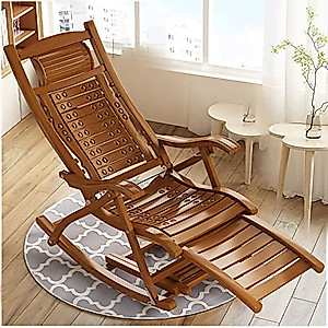 Lounge Chair, Wooden Recliners for Garden Folding Chair Bamboo Recliner Folding Rocking Chair - Balcony Home Lounge Chair, Adjustable Backrest Elderly Chair (Color : Wood)
