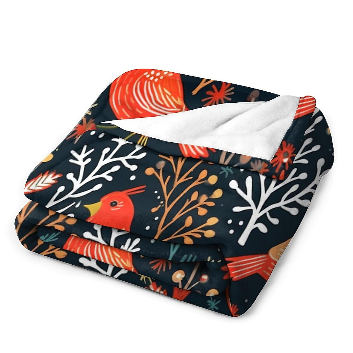 Blanket Red Christmas Birds Plush Throw Fleece Blanket Happy New Year Soft Cozy Microfiber Throw Blanket for Couch Sofa Bed for Adult Kid Birthday 40"x50" Ultra Soft Plush Cozy Xmas Prints