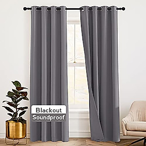 RYB HOME Soundproof Curtains 84 inches - 3 Layers Blackout Curtains Noise Cancelling Thermal Insulted Drapes for Door Window Living Room Room Divider Curtains, W 52 x L 84 inch, Gray, 1 Pair