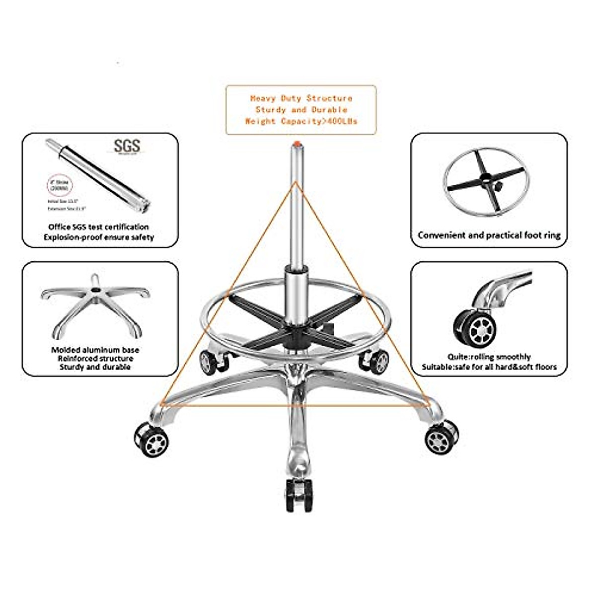 Nazalus Rolling Swivel Drafting Chair Adjustable Heavy Duty (400lbs) Lumbar Support Task Chair for Home Desk Studio Design Lab(Normal)