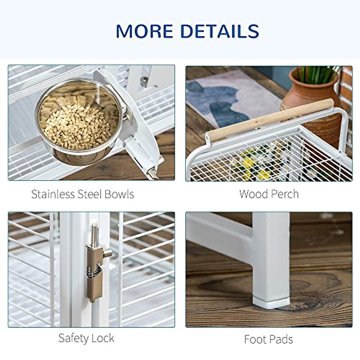 PawHut 19" Travel Bird Cage Parrot Carrier with Handle Wooden Perch for Cockatiels, Conures, White