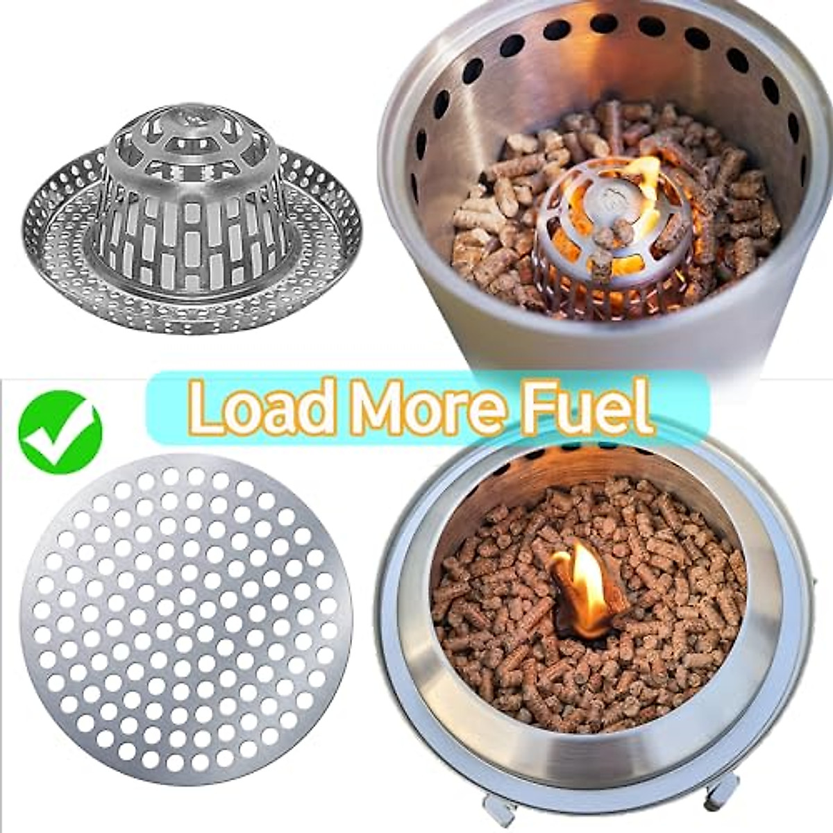 CAMP FANSIPAN Pellet Adapter for Solo Stove Mesa, Mesa XL, Campfire, Titan, Lite Fire Pit.Dual Fuel Wood, Pellet.Prevents Pellets Falling, Increase Burn Time.Stainless Steel.Thickness 2mm
