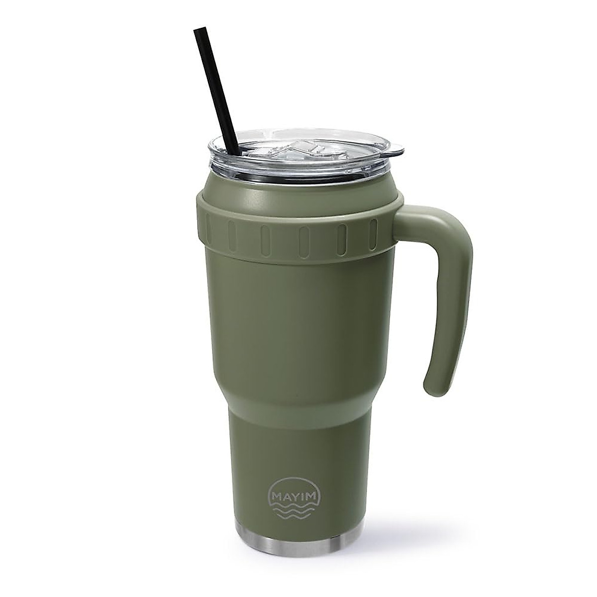 Mayim 40oz Tumbler with Handle, Travel Coffee Mug or Insulated Water Bottle with Straw and Lid, Leak Proof Stainless Steel Double Wall Thermos for Home, Office or Car - Green