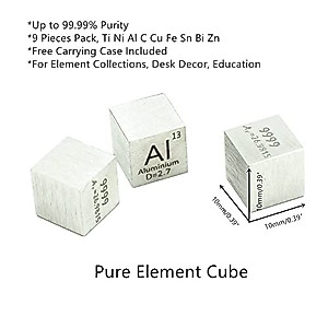 0.39" Element Cube Set 10mm Density Cubes for Periodic Table Collection Up to 99.99% Purity (0.39“, 9-01)