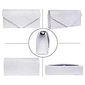 Larcenciel Silver Clutch Purses for Women Evening, Sparkly Envelope Clutch Evening Bag w/Chain, Elegant Crossbody Shoulder Handbag, Shiny Party Prom Purse Bride Wedding Guest Clutch Dress Carry on Bag