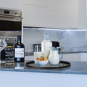 Round Solid Wood Serving Tray Large Tea Coffee Table Snack Food Meals Serving Plate Non-Slip Kitchen Party Bar Server Breakfast Tray with Raised Edges (13inch/33cm) Black