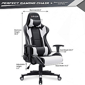 Furniwell Gaming Chair PU Leather Office Chair High Back Computer Chair Desk Chair Adjustable Swivel Racing Executive Leather Ergonomic Task Chair with Headrest and Lumbar Support (White)