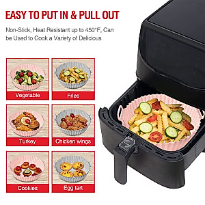 2 Pack Air Fryer Silicone Liners Pot for 3 to 5 QT, Air Fryer Silicone Basket Bowl, Replacement of Flammable Parchment Paper, Reusable Baking Tray Oven Accessories, Pink+Grey, (Top 8in, Bottom 6.75in)