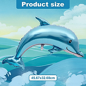 4 Pcs Dolphin Balloons Giant Dolphin Shape 46 Inch Large Foil Mylar Balloons for Birthday Party Decorations Ocean Theam Party Kids Baby Shower Weeding Gift